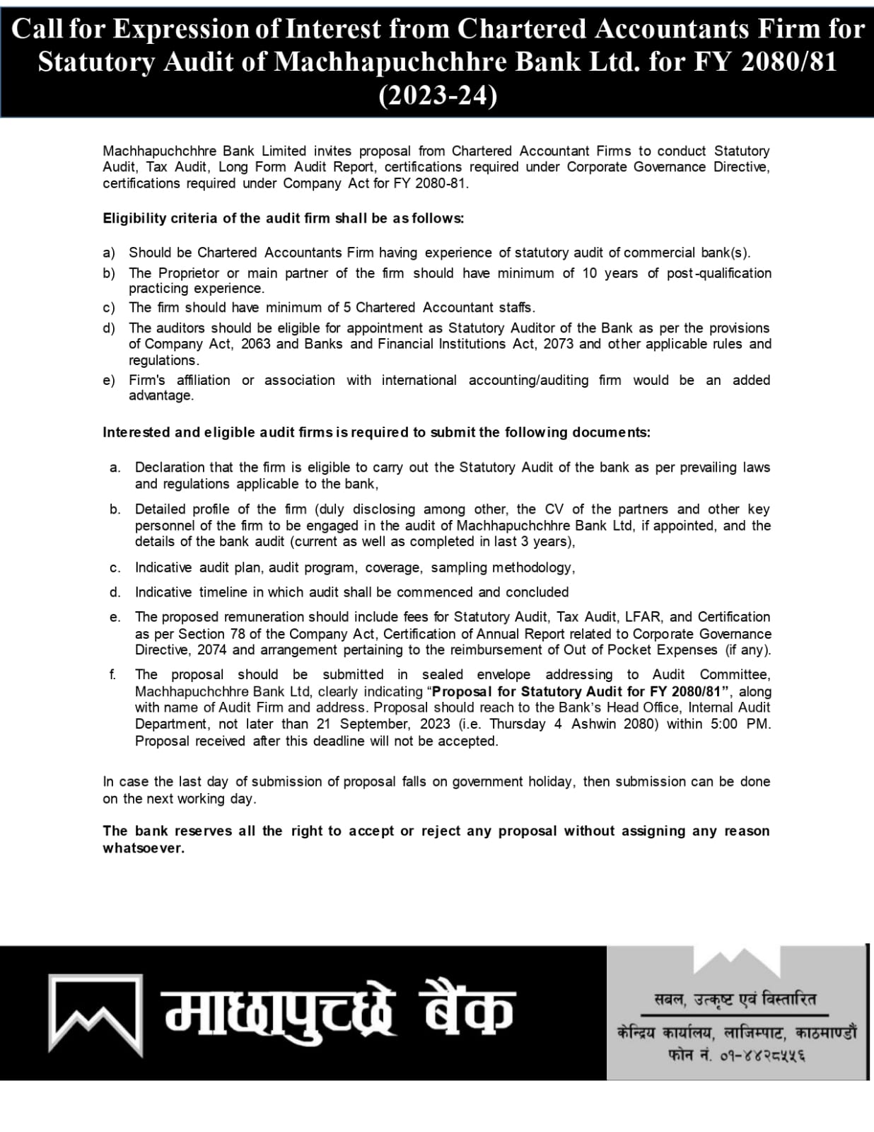 Call for Expression of Interest from Chartered Accountants Firm for Statutory Audit of ...